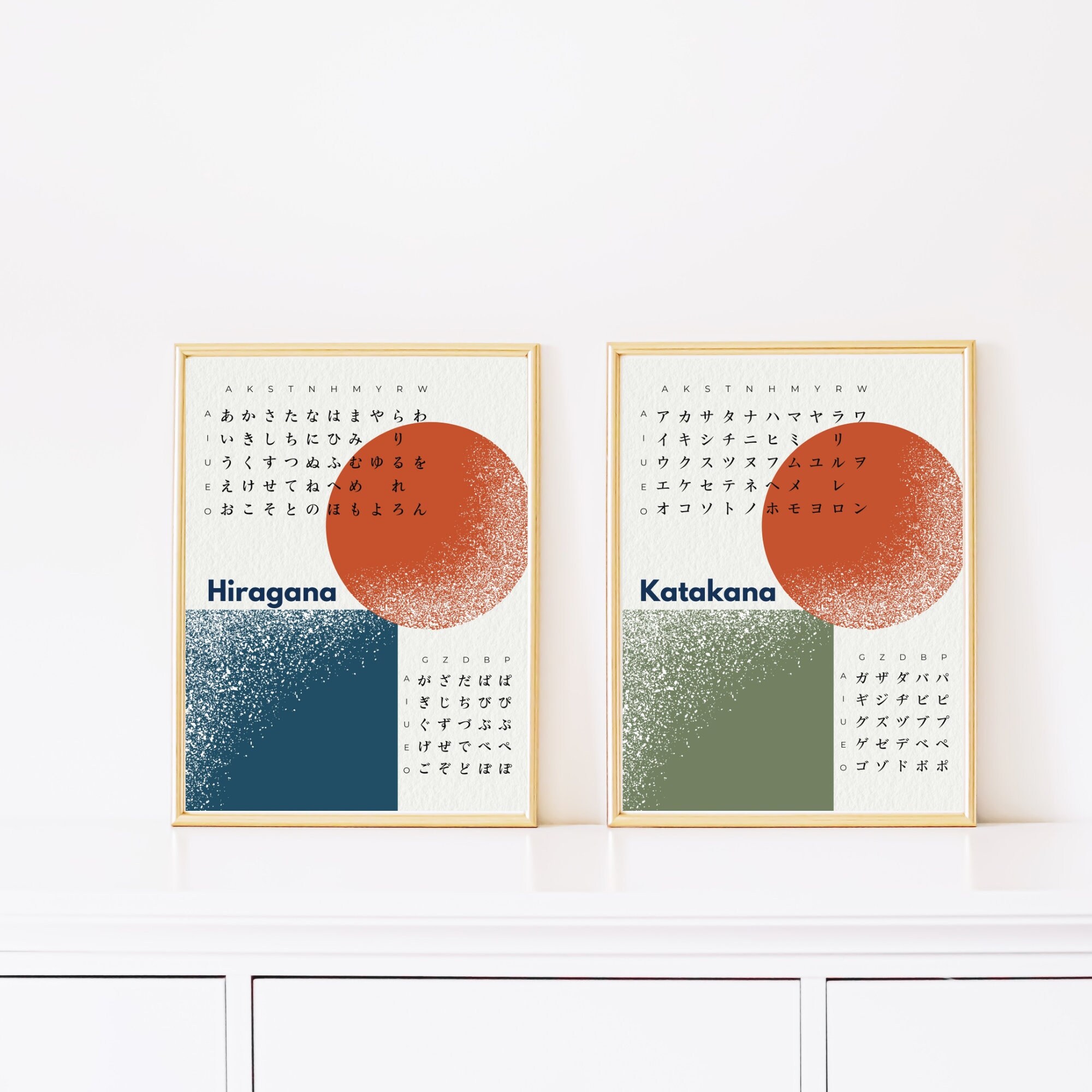 Hiragana Katakana Chart Set of 2, Japanese Alphabet Poster, Educational ...