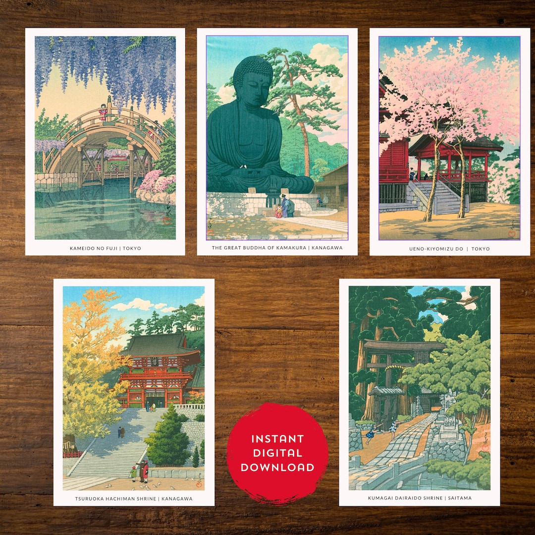 Vintage Tokyo Postcard Sets of 5, Shrine Temple Prints, 4x6 Post Cards, Hasui Kawase Prints ...