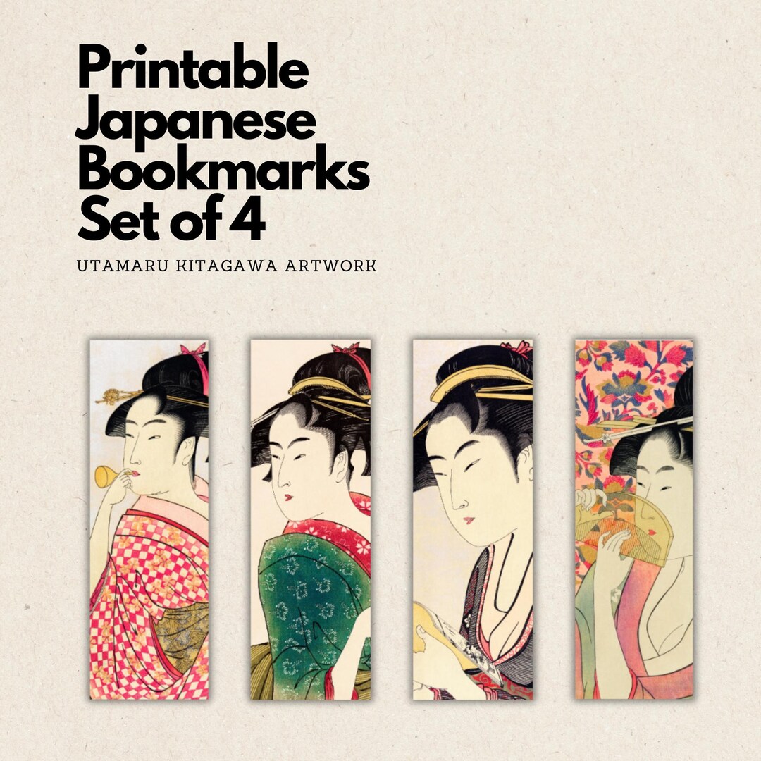 Japanese Bookmarks Set of 4, Utamaru Kitagawa, Ukiyo-e Woodblock Art ...
