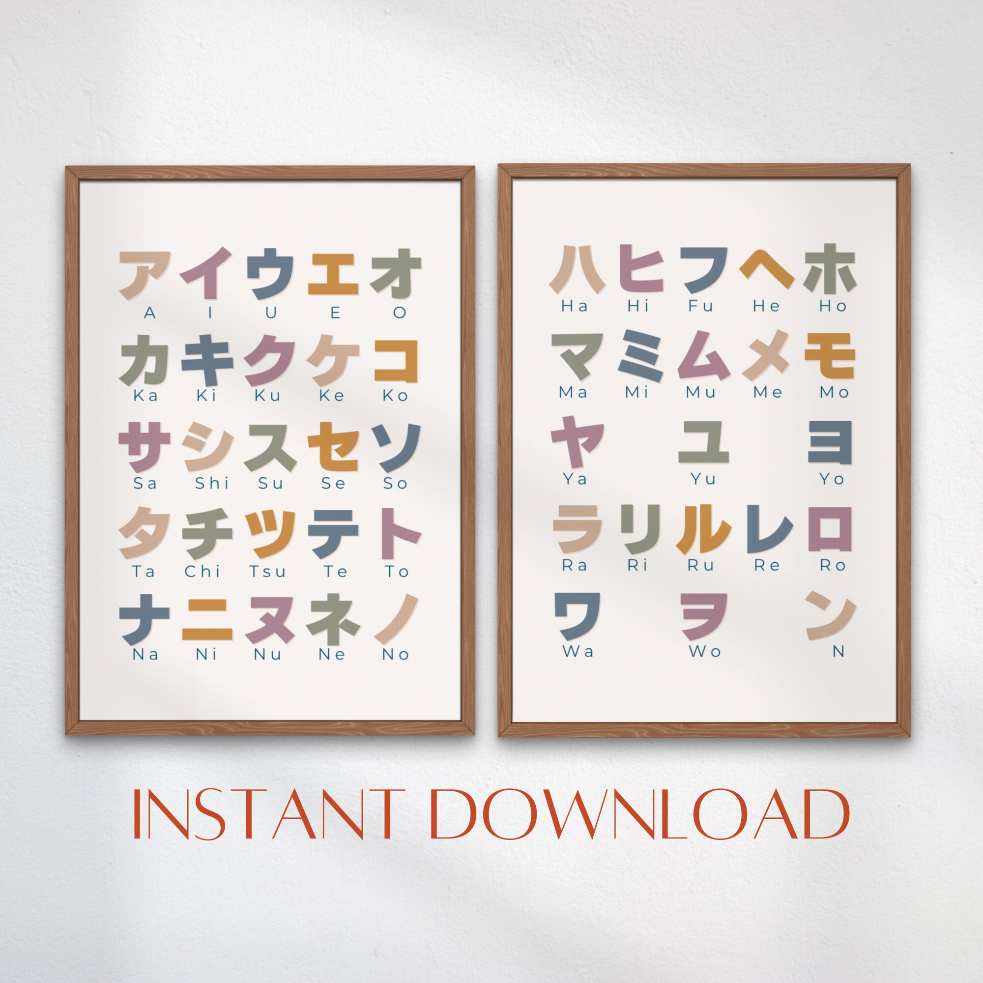 Colorful Japanese Katakana Chart Poster, Neutral Wall Decor for ...