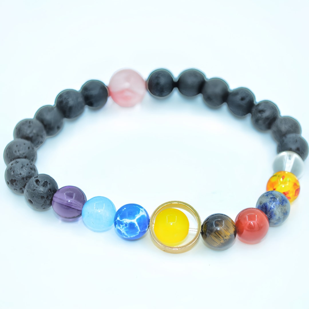 Galaxy Solar System Eight Planets Bracelet Agate Natural Stone ...