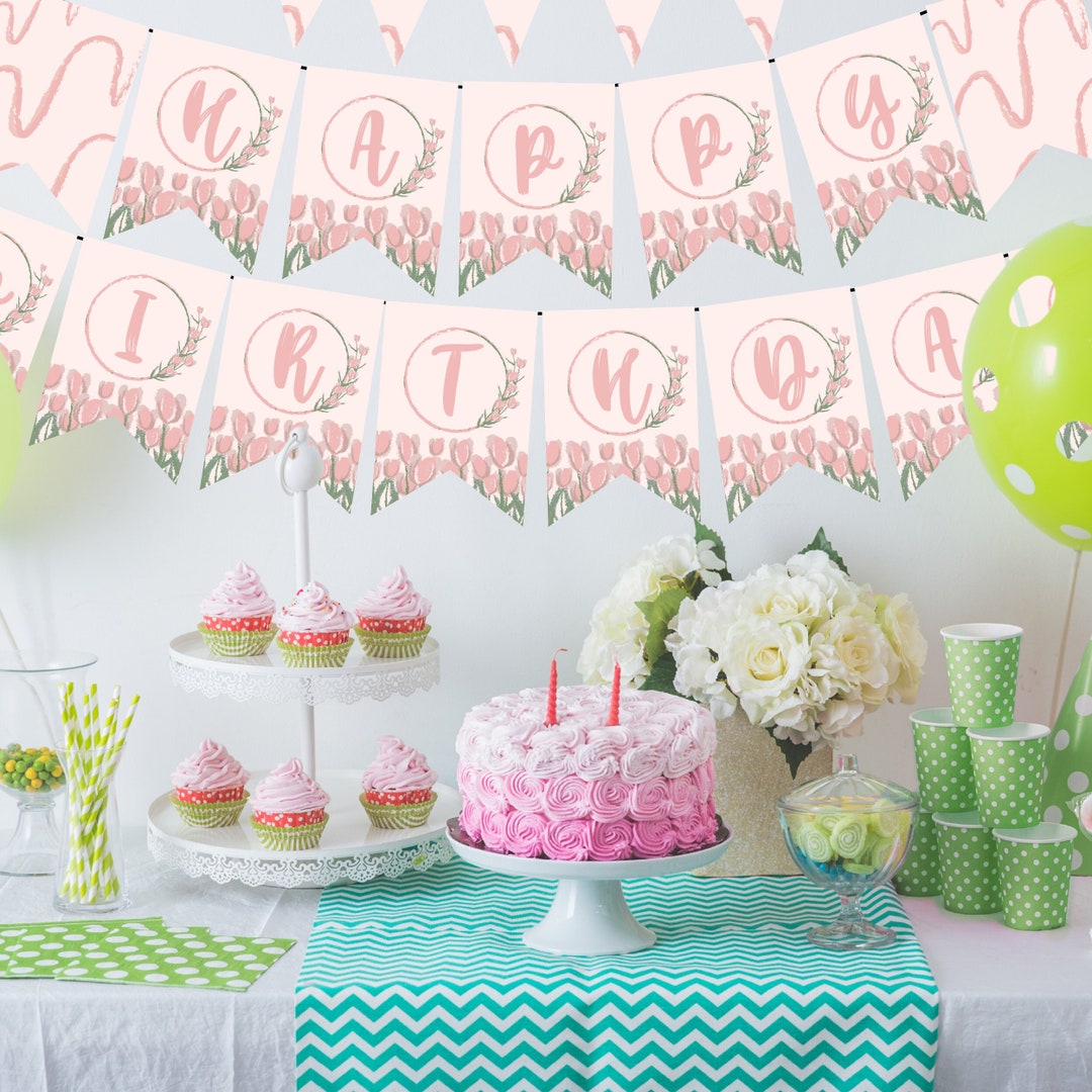 Tulip Birthday Banner Printable Cute Banner Design Ready to Print ...