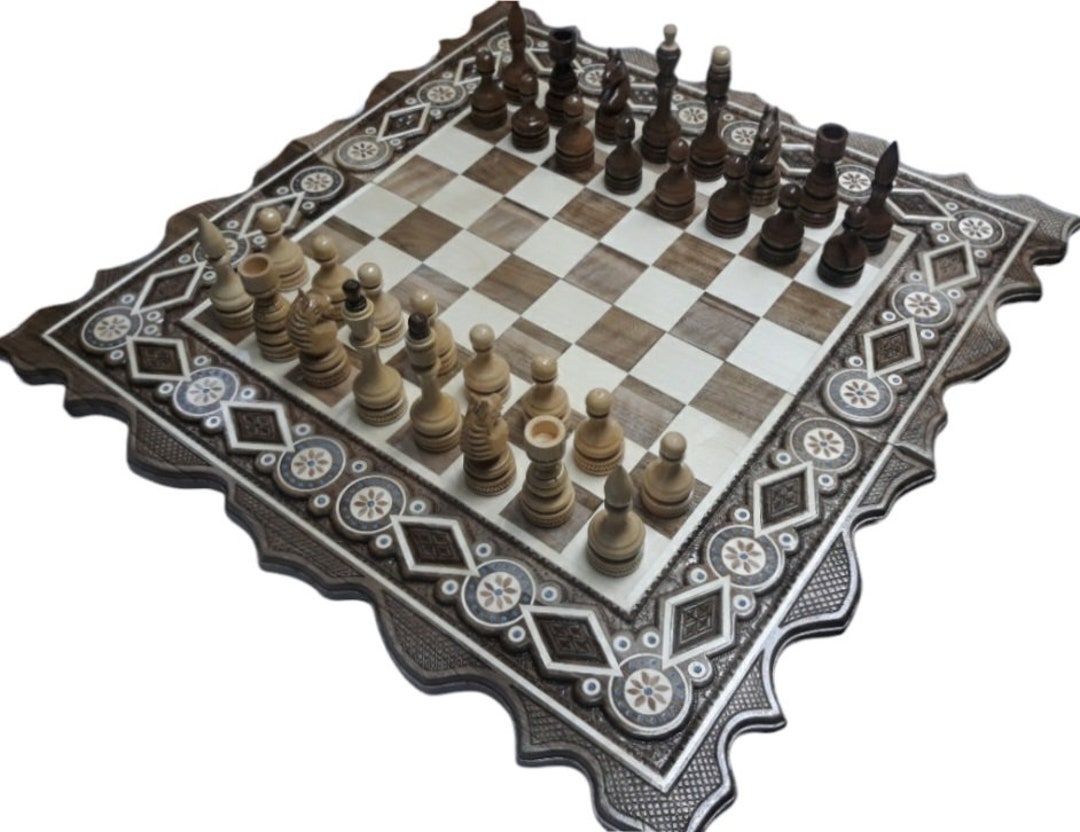 Handmade Chess Set, Inlaid With Wood and Beads, the Set Includes Chess ...