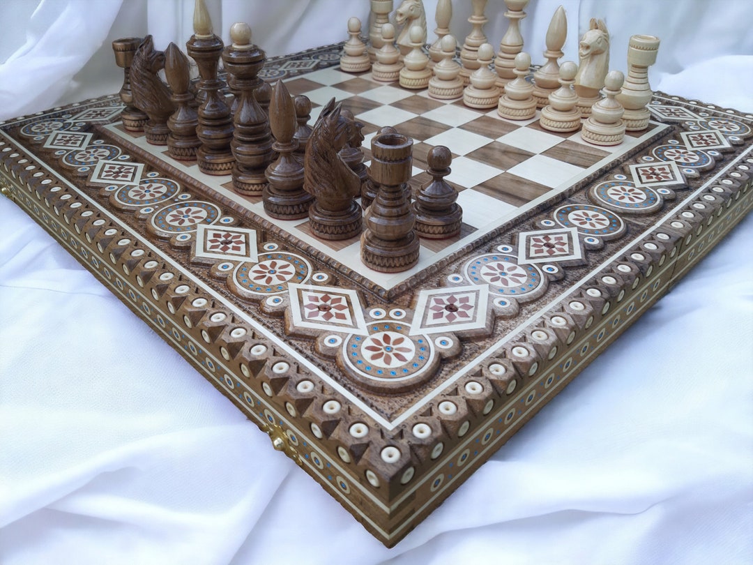 Handmade Chess Set, Inlaid With Wood and Beads, the Set Includes Chess ...