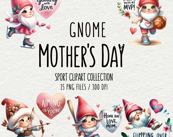 Watercolor Mothers Day Gnomes PNG Clipart Bundle of 30, Gnome Cute ...