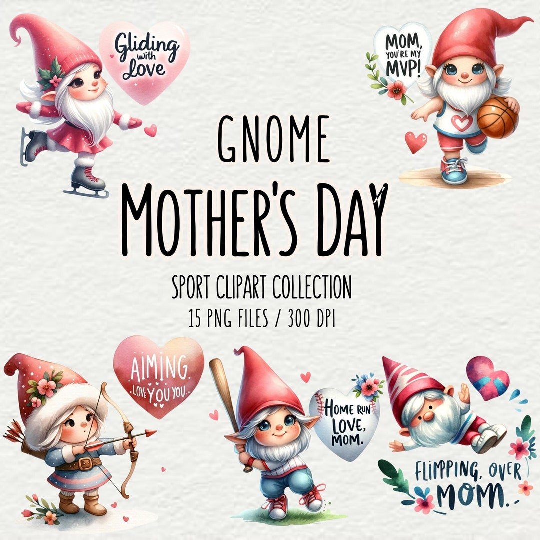 Watercolor Mothers Day Gnomes PNG Clipart of 15, Gnome Cute Sport ...