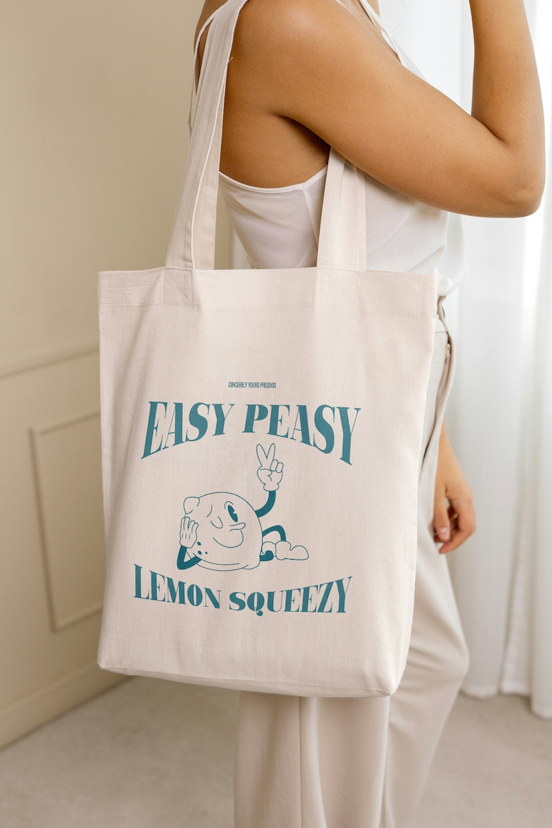 Easy Peasy Lemon Squeezy Tote Bag Retro Lemon 90s Grocery Shopper ...