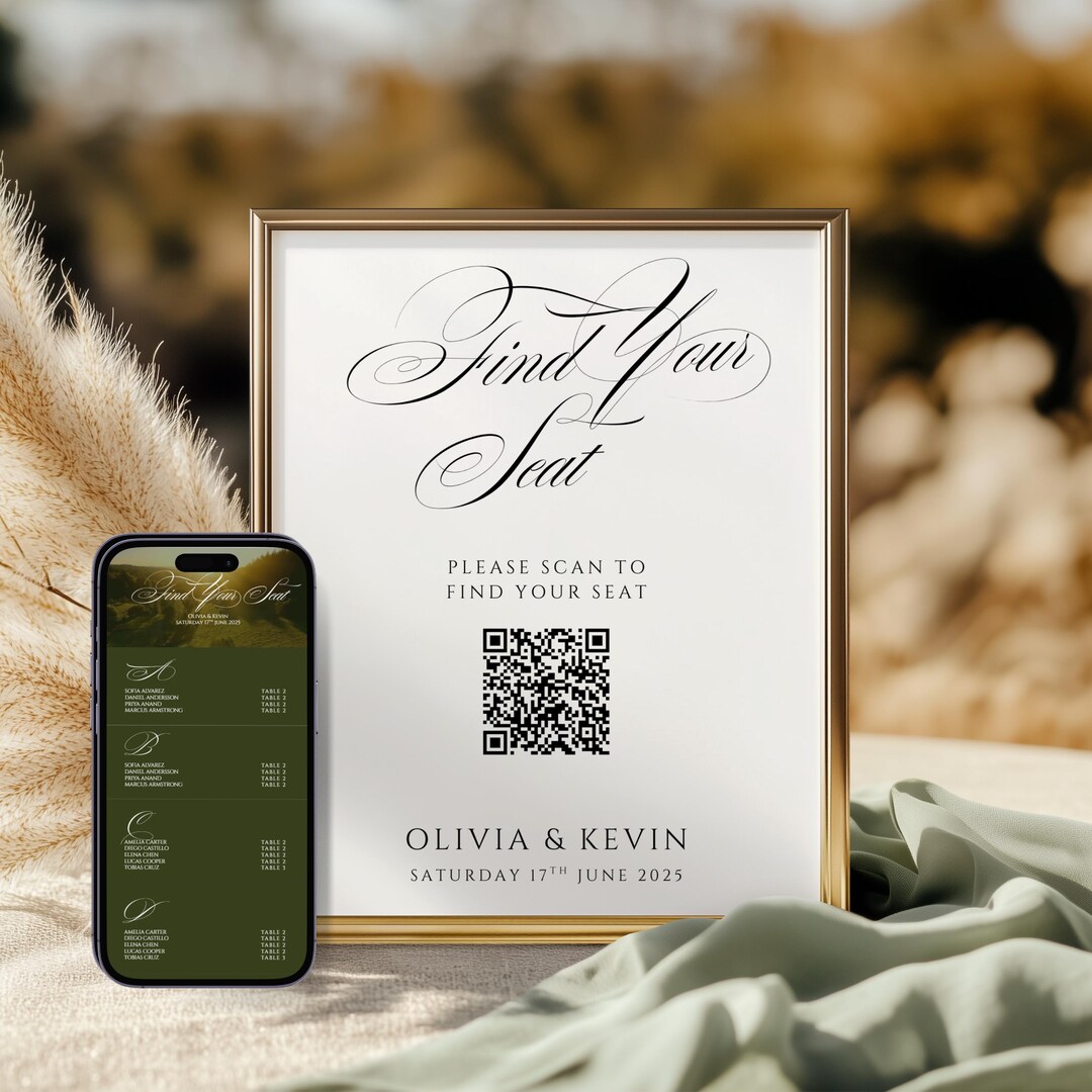Countryside Digital Seating Chart QR Code Sign Template Old Money ...