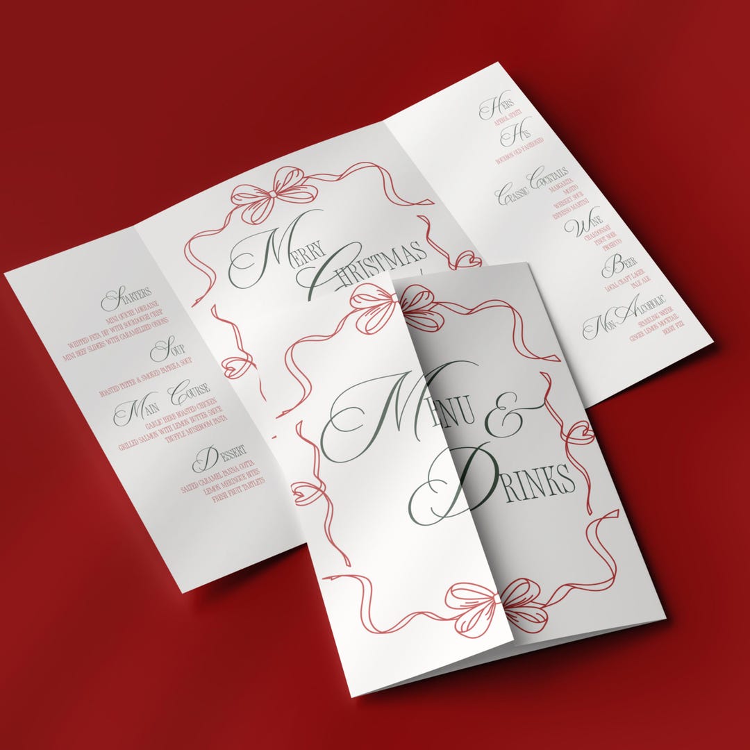 Gatefold Christmas Dinner Menu Card Hand Drawn Template Editable ...