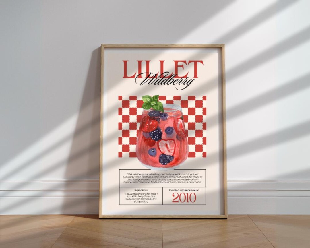 Wildberry Lillet Art Print Cocktail Poster Bar Cart Decor Vintage ...