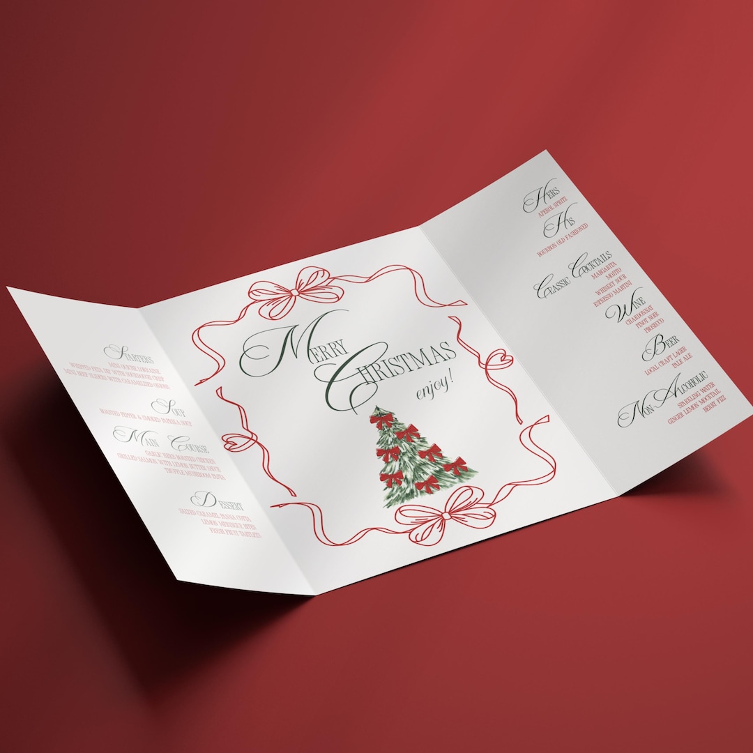 Gatefold Christmas Dinner Menu Card Hand Drawn Template Editable ...