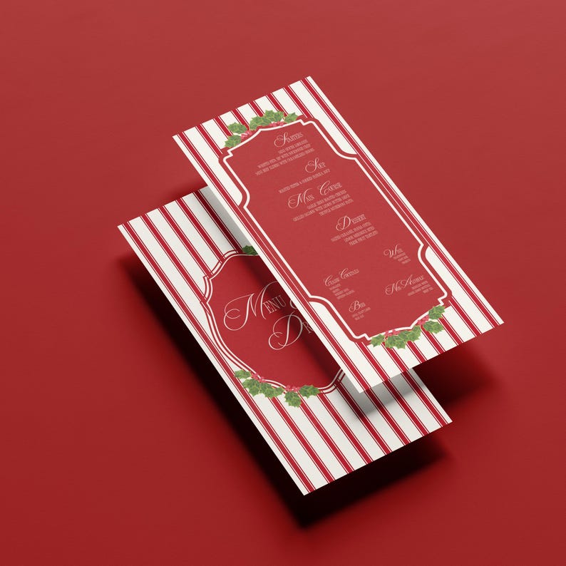 Elegant Christmas Dinner Menu Template Canva Printable 4x9 Drink Card ...