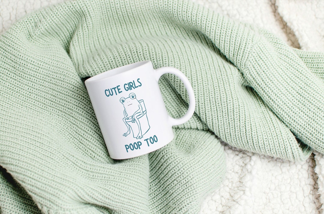 Cute Girls Poop Too Retro Frog Toilet Feminism Quote Mug Minimal Design ...
