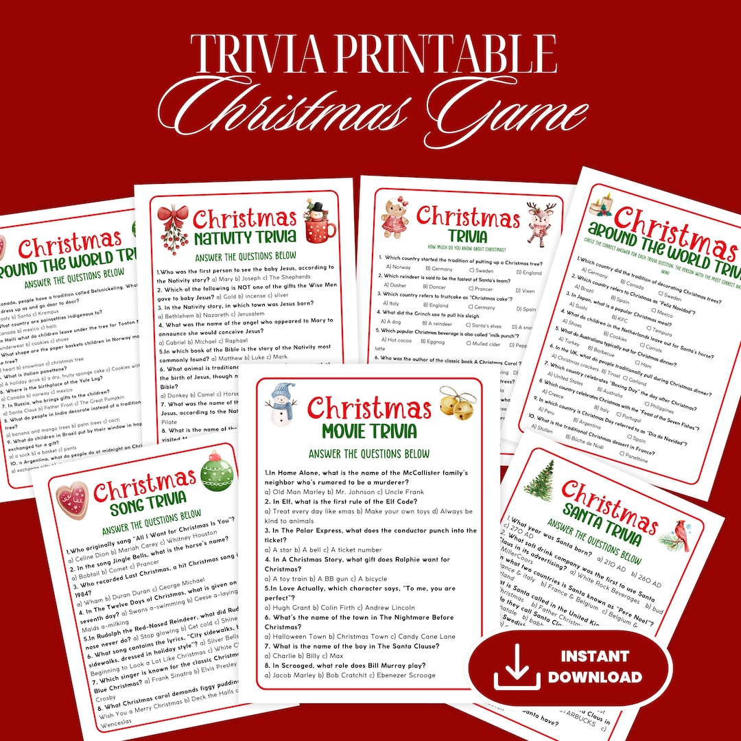 Printable Family Christmas Trivia Game Holiday Party Games Activities ...