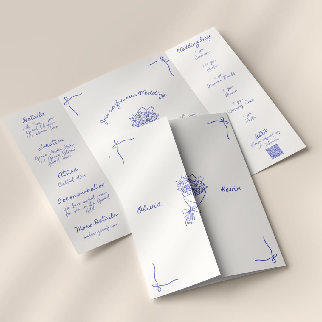 Hand Drawn Whimsical Gatefold Wedding Invitation Template Canva ...