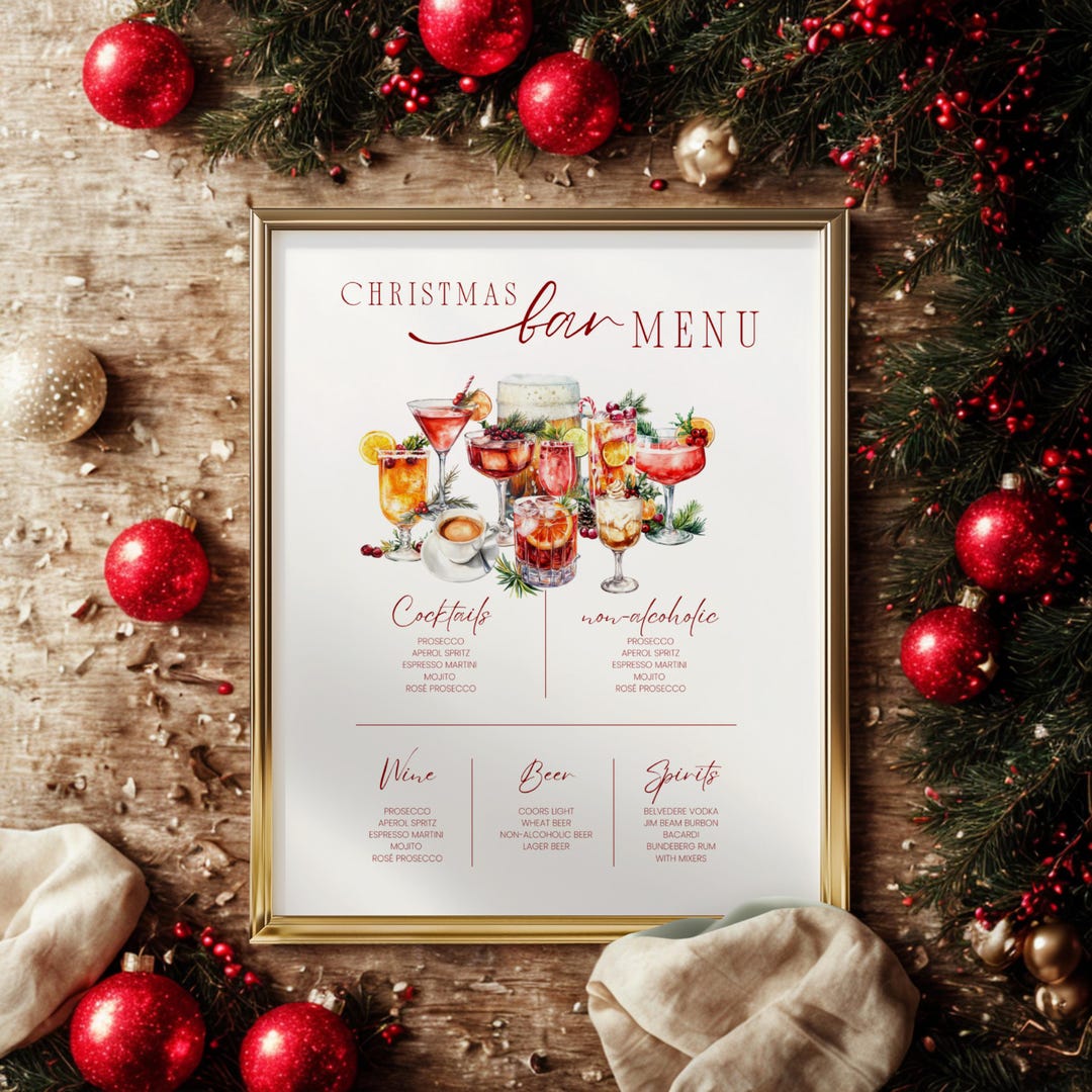 Christmas Cocktail Menu Editable Canva Template Holiday Drink Sign ...