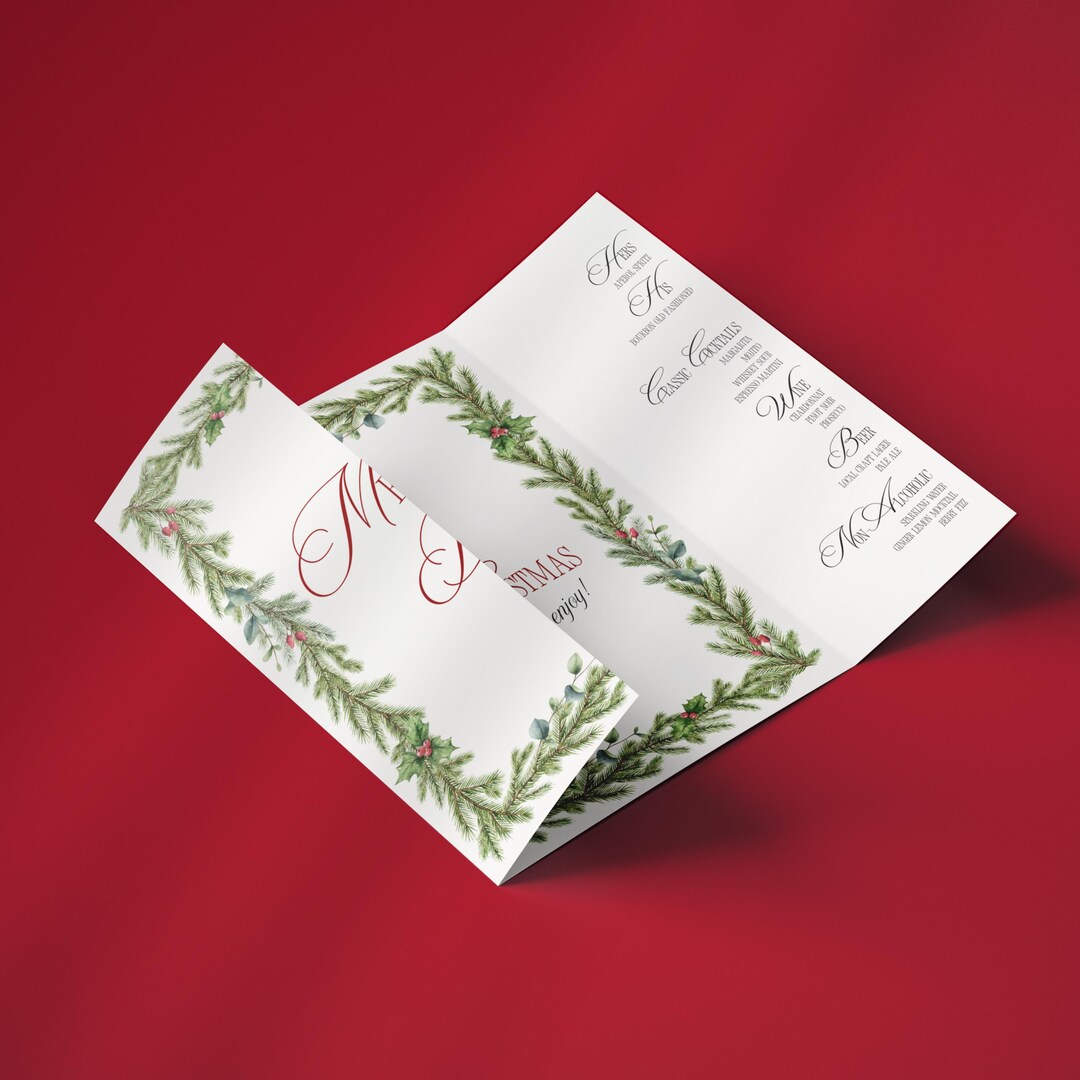 Hand Drawn Christmas Dinner Menu Card Gatefold Template Editable ...