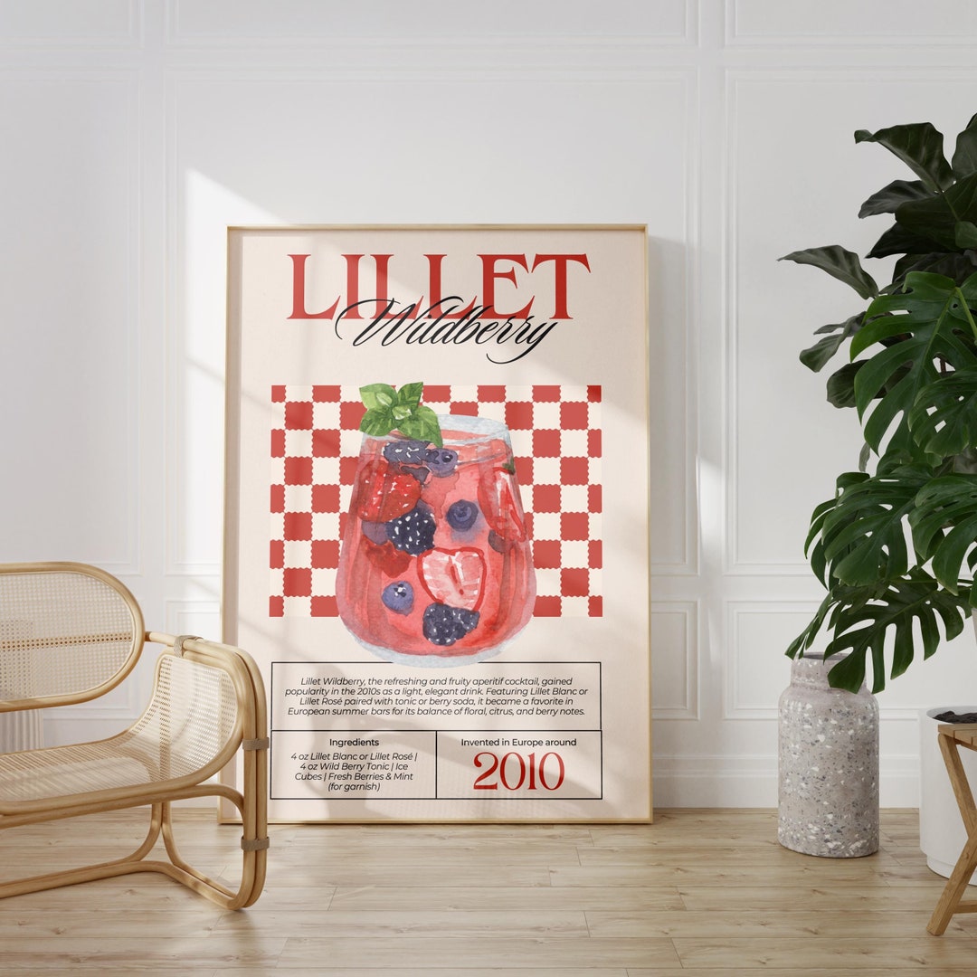 Wildberry Lillet Art Print Cocktail Poster Bar Cart Decor Vintage ...