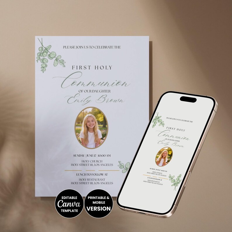 First Holy Communion Invitation Template Gender Neutral Hand Drawn ...