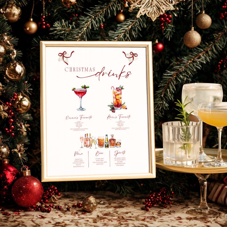 Christmas Cocktail Menu Editable Canva Template Holiday Drink Sign ...