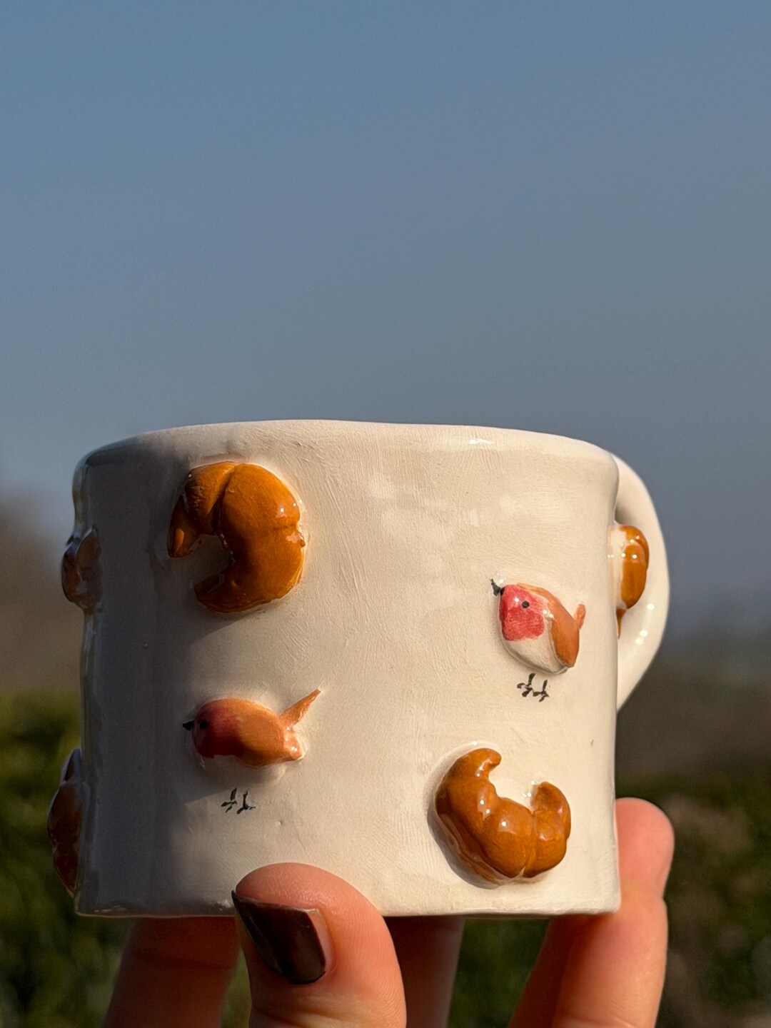 Ceramic Cappuccino Tea Cup With Animals - Robin Bird Brioche Croissant - Etsy