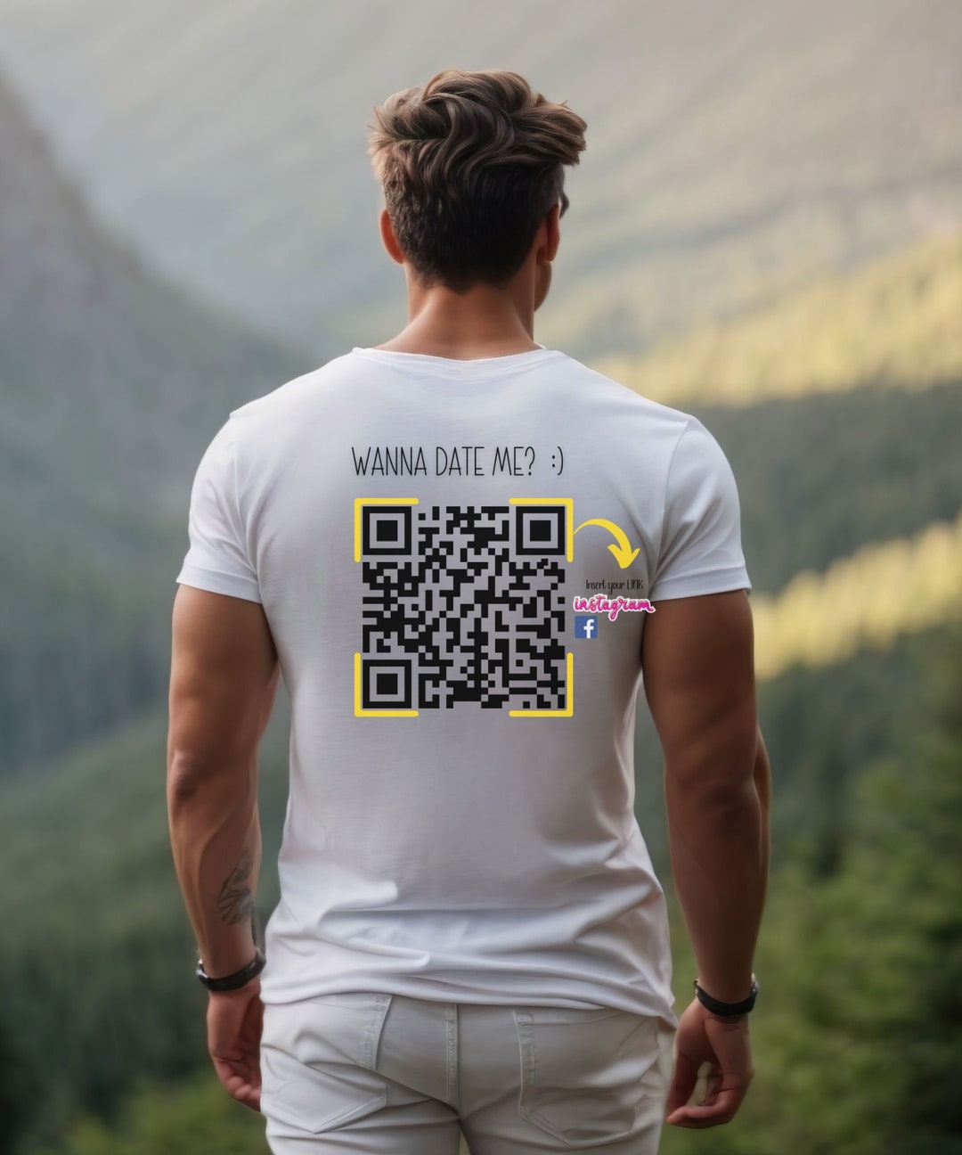 Wanna Date Me QR Code Back Print T-shirt, to the Person Behind Me Tee ...