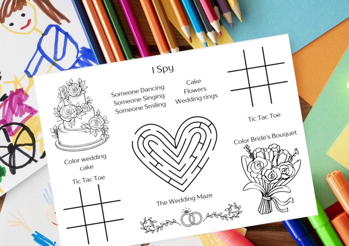 Wedding Activity Sheet for Kids, Printable Maze and Coloring Page, I ...