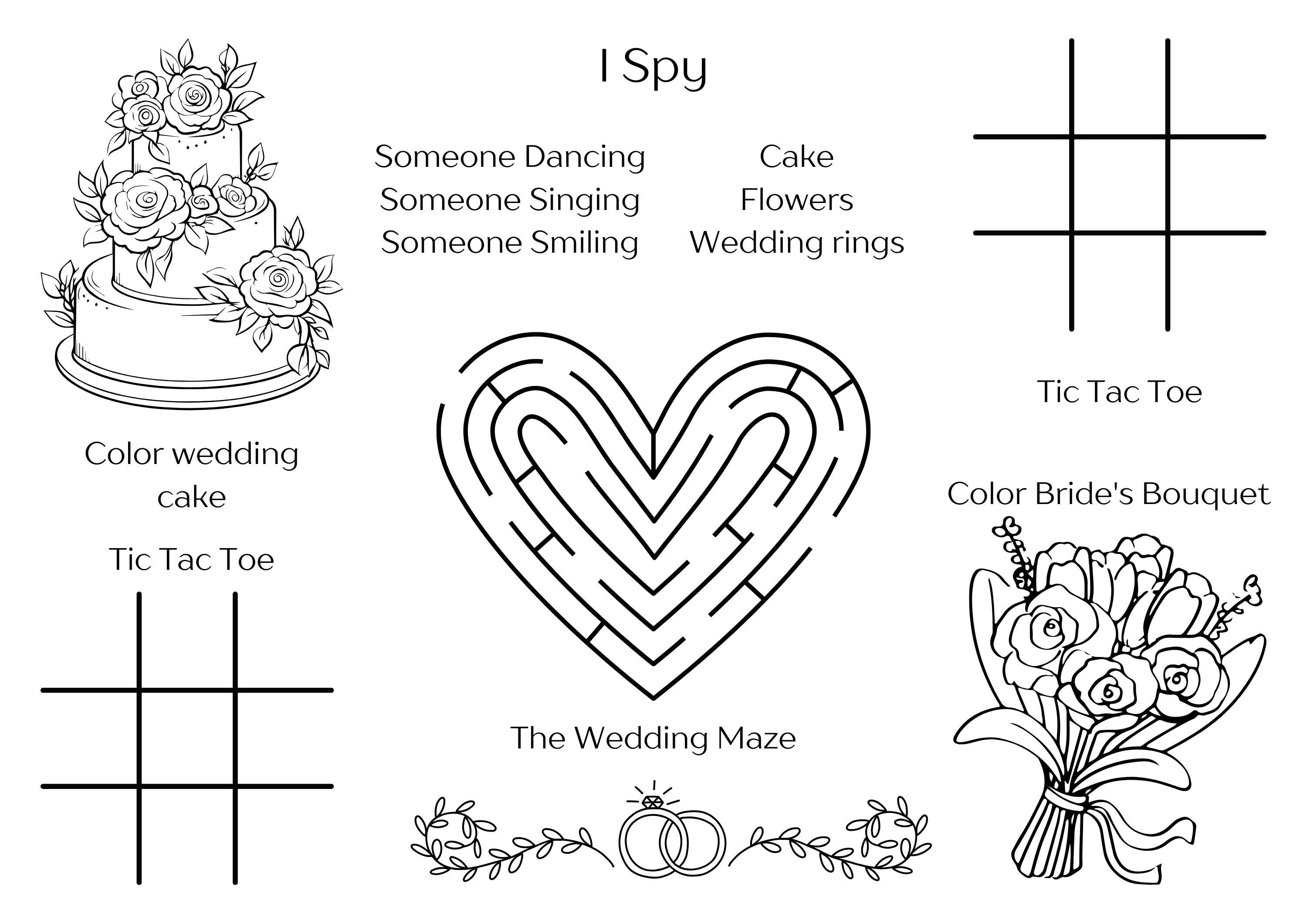 Wedding Activity Sheet for Kids, Printable Maze and Coloring Page, I ...