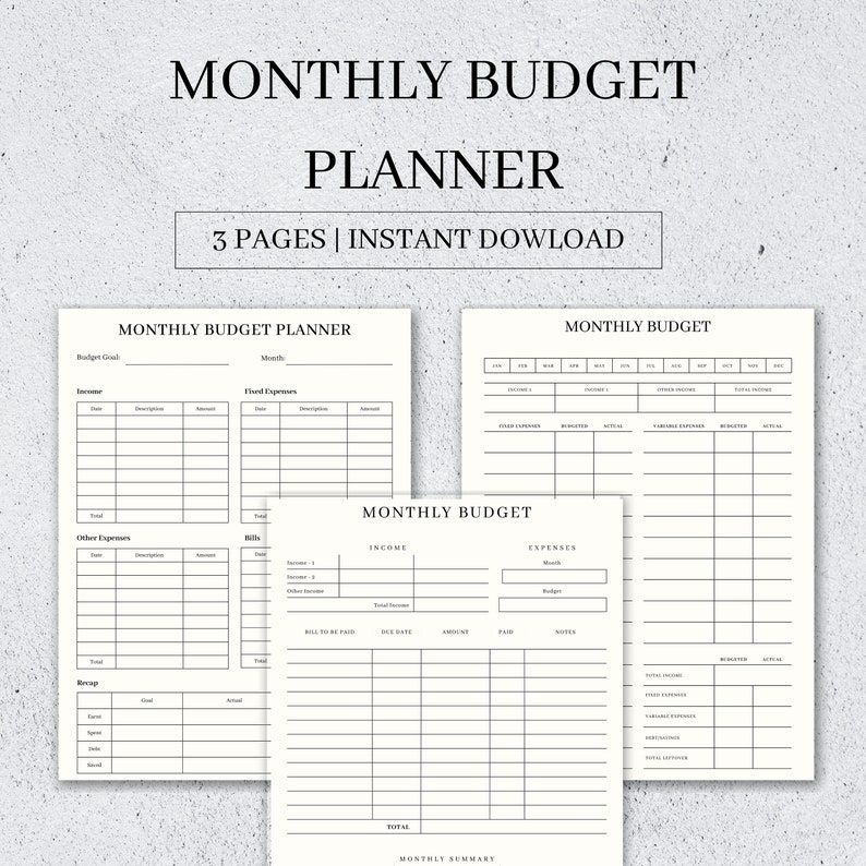 Monthly Budget Planner Printable Financial Journal Monthly Budget Sheet ...