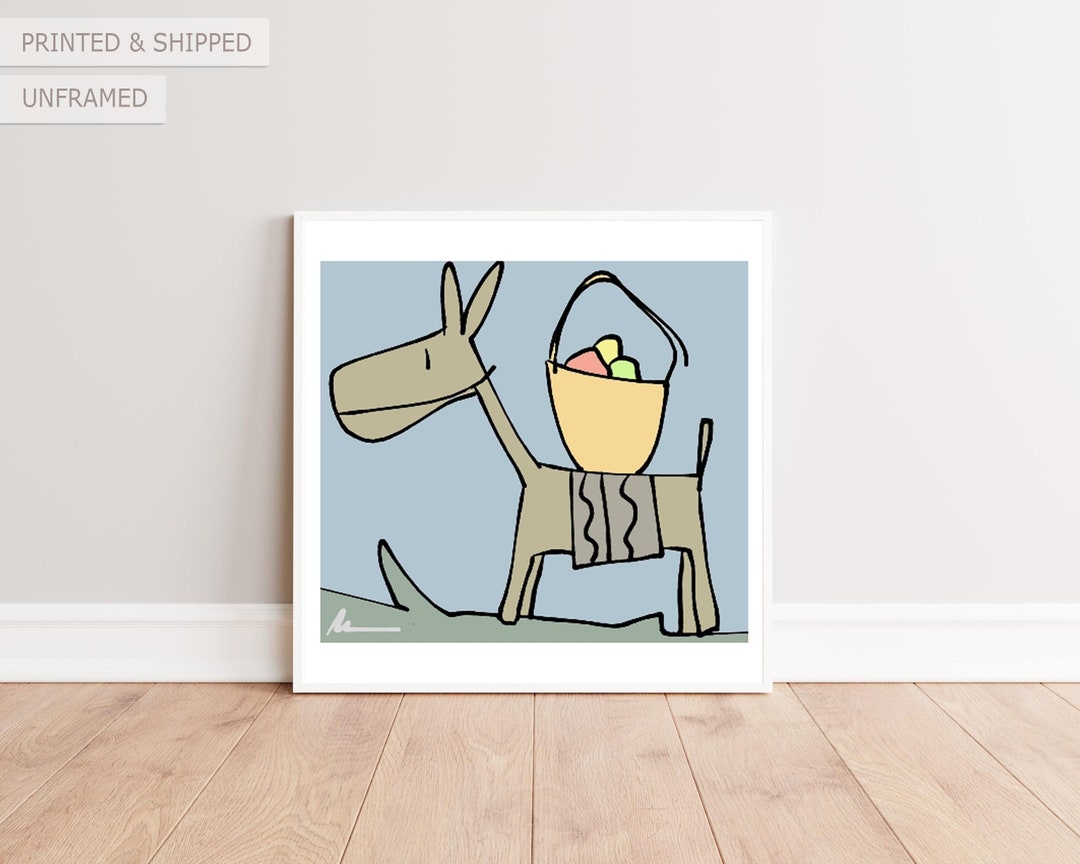 Whimsical Donkey With Fruit Basket Nursery Wall Art Print Pastel Colors ...