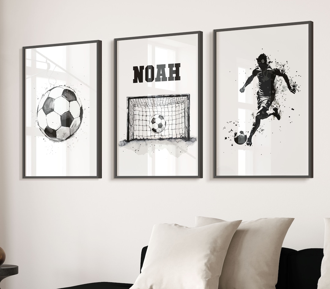 Personalised Football Wall Art Prints, Black Football Prints Boys ...