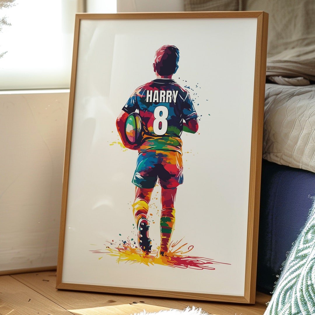 Personalised Rugby Wall Art Print, Personalised Rugby Poster Boys ...