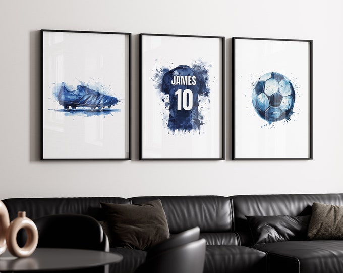 Personalised Football Wall Art Prints, Custom Football Poster, Boys Bedroom Decor, Teen Room ...