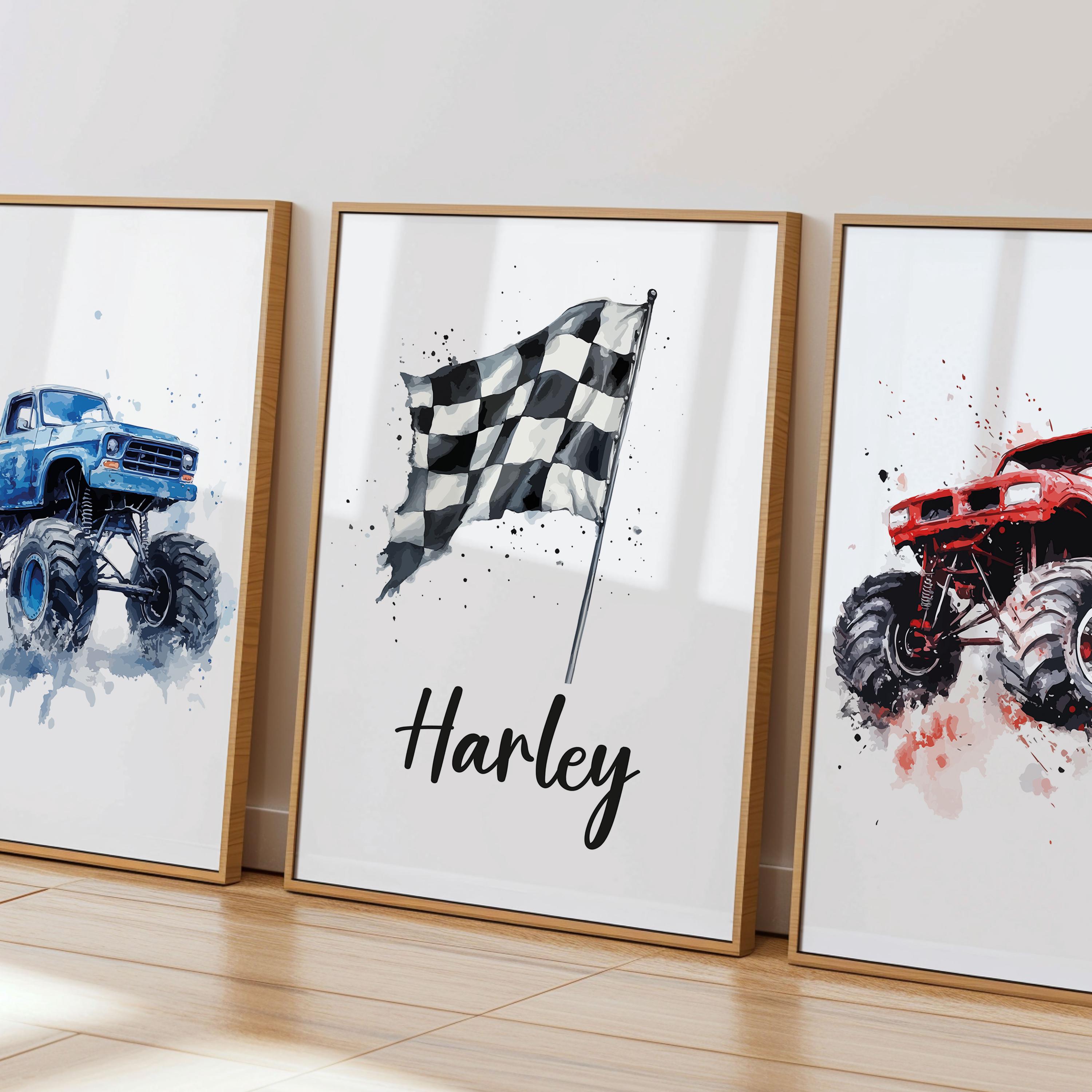 Monster Truck Poster Set Personalised Wall Art for Boys Bedroom Boys ...