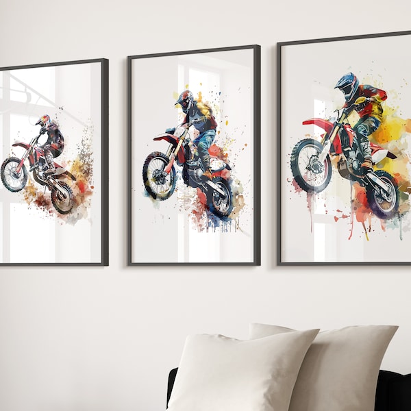 Motocross Bike Print Dirt Bike Rider Set of 3 Wall - Etsy UK