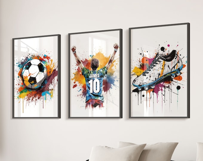 Personalised Football Wall Art Prints, Custom Football Poster, Boys ...