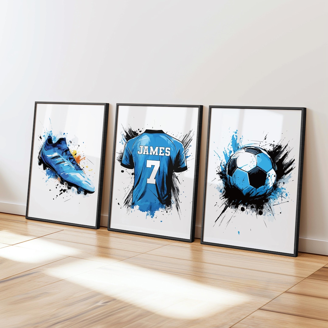 Personalised Football Wall Art Prints, ALL KIT COLOURS - Boys Football Gift for Boys Football ...
