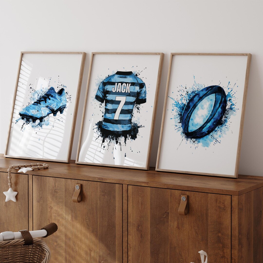 Personalised Rugby Wall Art Prints, KIT COLOURS, Rugby Prints Boys ...