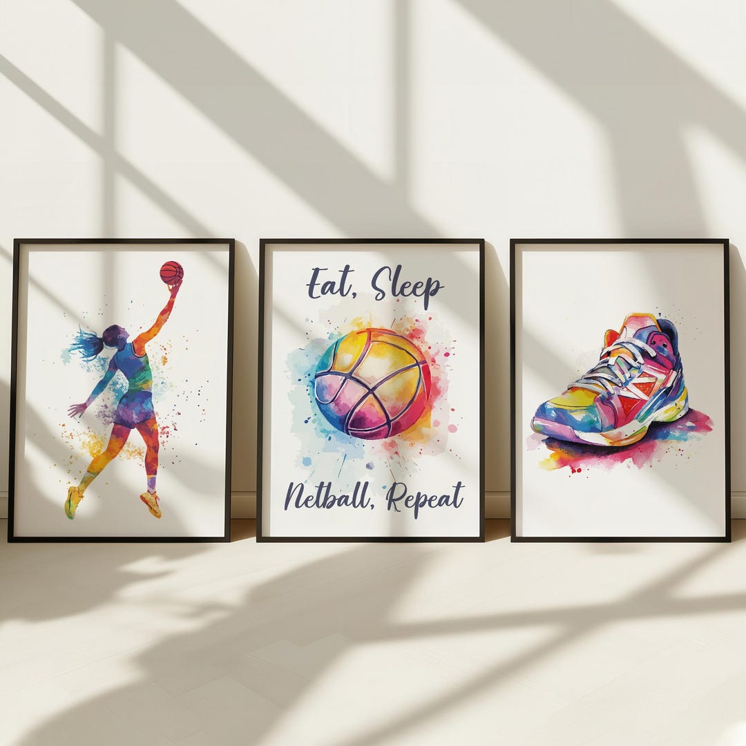 Set of 3 Netball Posters for Girls Bedroom Netball Wall Art Prints Teen ...