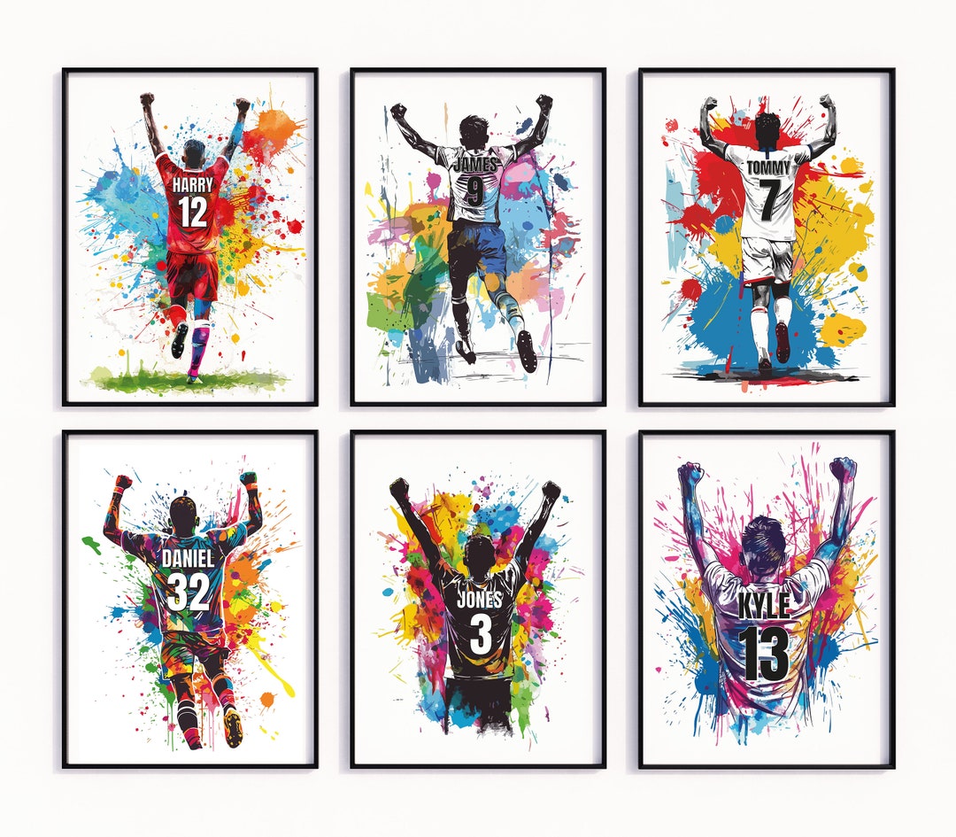 Personalised Football Shirt Wall Art Prints for Boys Bedroom ...