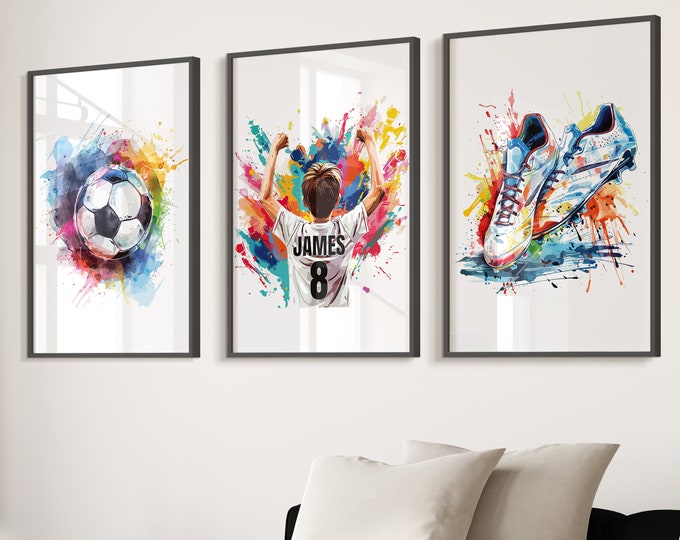 Personalised Football Wall Art Prints, Custom Football Poster, Boys ...