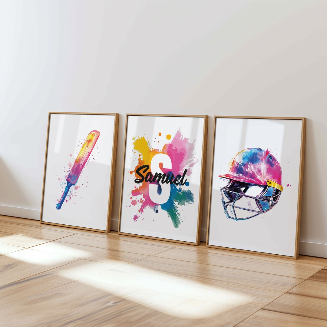 Cricket Poster Set, Custom Cricket Art, Boys Bedroom Decor, Cricket ...