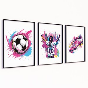 Set of 3 Football Wall Art Prints, Personalised Football Prints, Girls ...