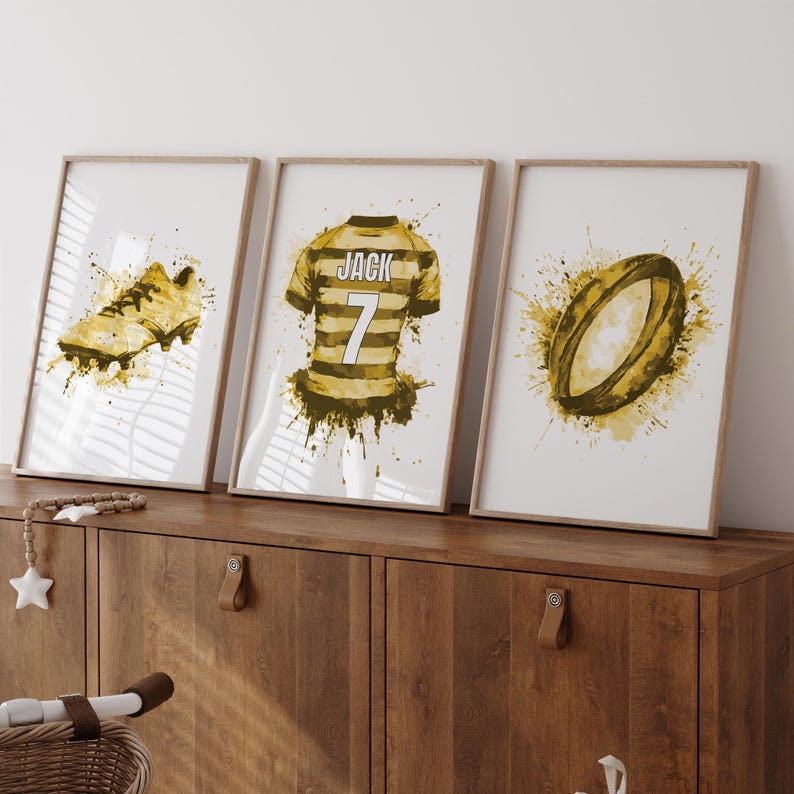 Personalised Rugby Wall Art Prints, KIT COLOURS, Rugby Prints Boys ...