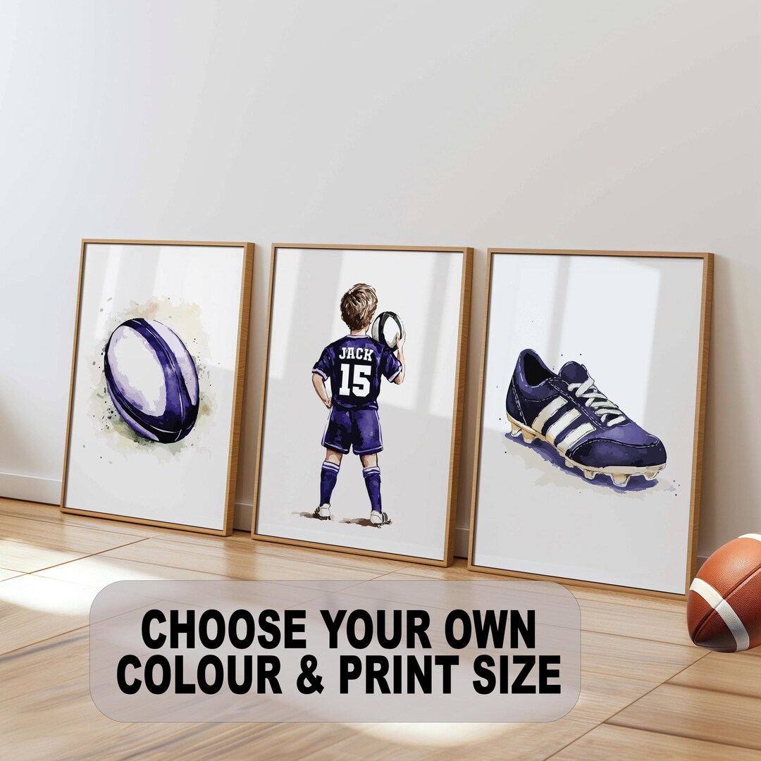 Rugby Wall Art Personalized Rugby Prints Boys Bedroom Decor Kid Bedroom ...