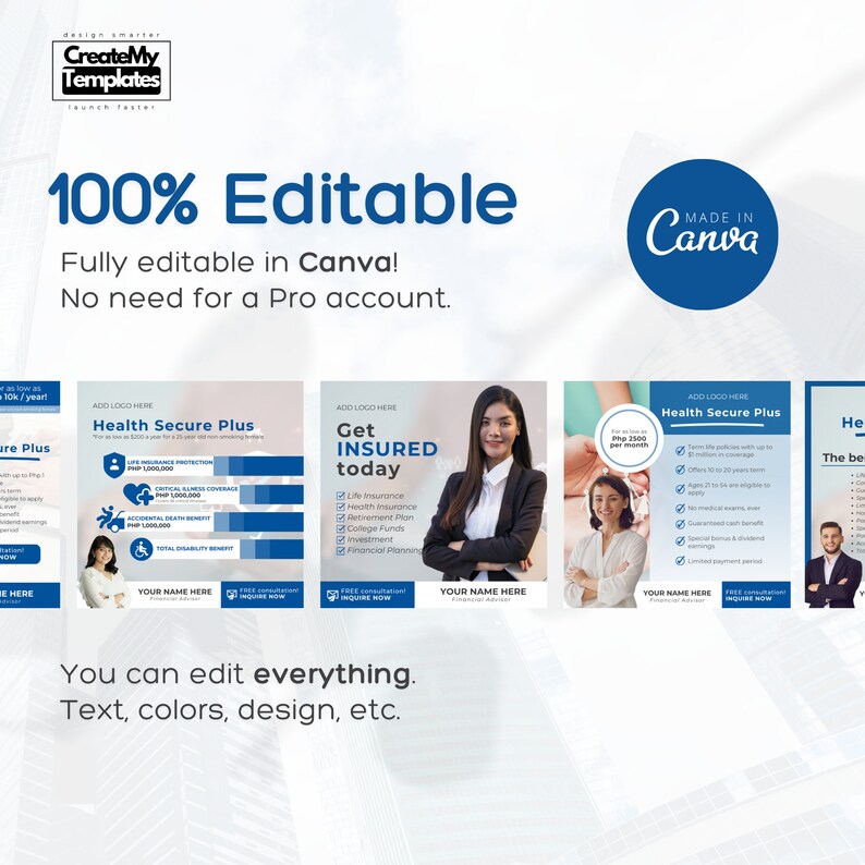 All-in-one Financial Advisor Social Media Templates - Light Blue - Etsy