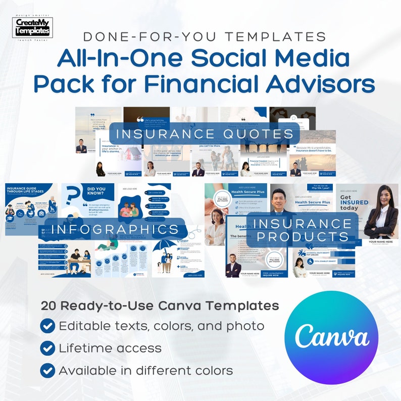 All-in-one Financial Advisor Social Media Templates - Light Blue - Etsy