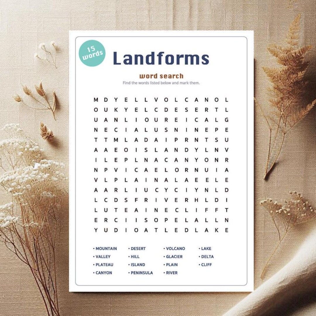 Landforms Word Search Puzzle, Activity, Word Game, Find the Words ...