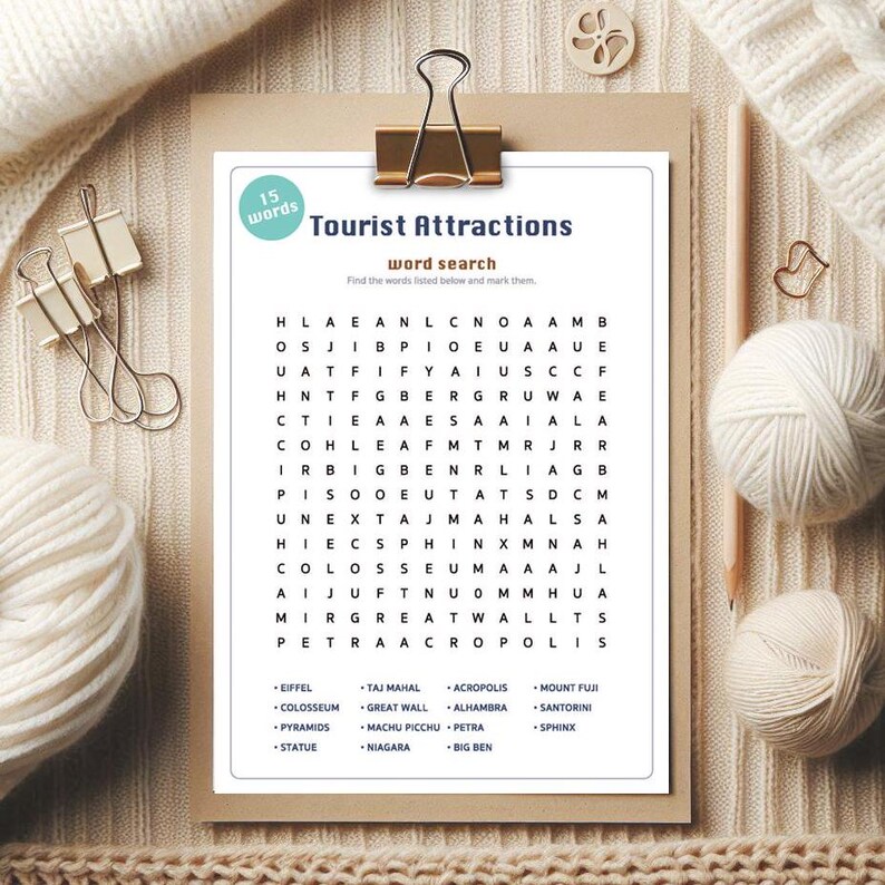 Tourist Attractions Word Search Puzzle, Printable Activity (PDF) - Etsy ...