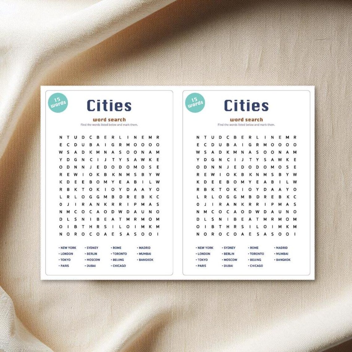 Cities Word Search Puzzle, Activity, Word Game, Find the Words, Hobby ...